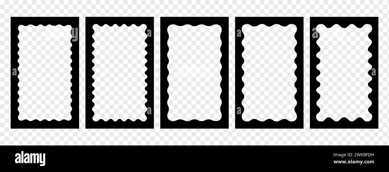 Set of rectangle photo or picture frames with wavy inner borders. Retro ...