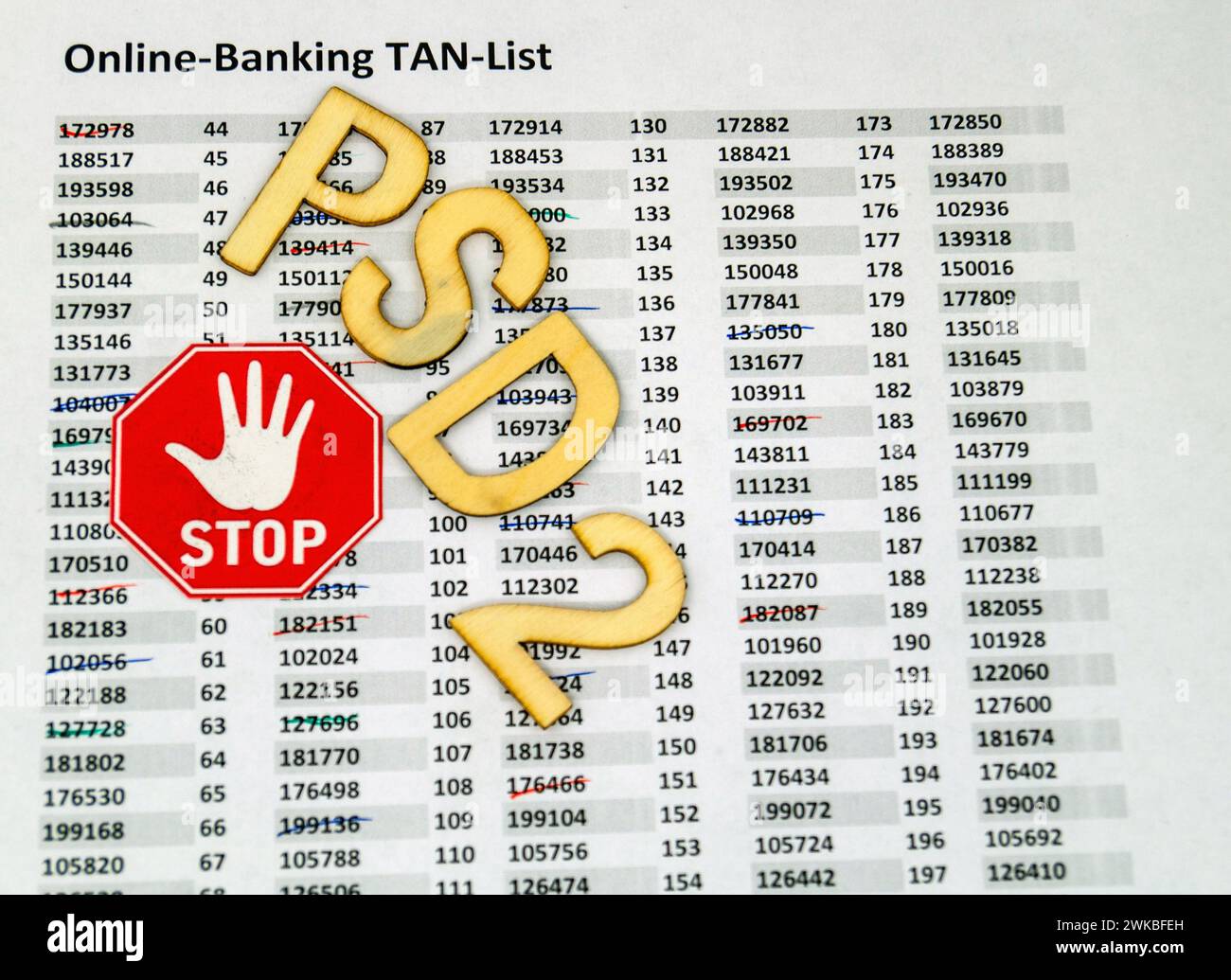 lettering 'PSD2' and stop sign with TAN list for online banking Stock ...