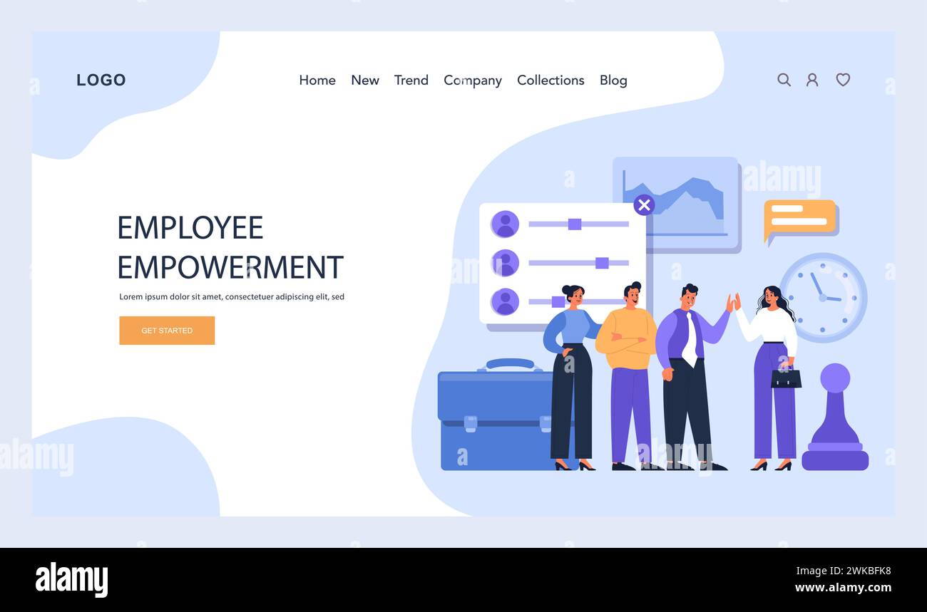 Employee Empowerment concept. Teams collaborate near a giant clock ...