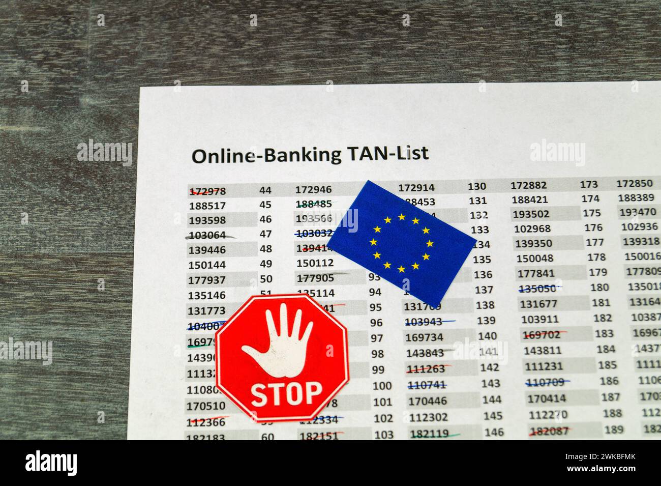 flag of Europe and stop sign with TAN list for online banking Stock ...