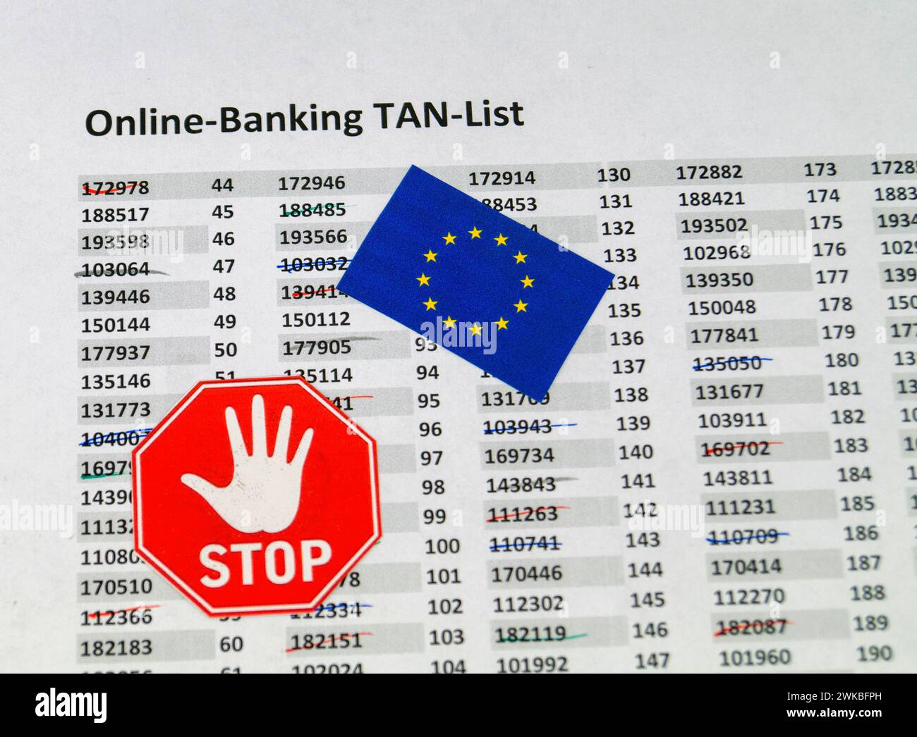 flag of Europe and stop sign with TAN list for online banking Stock ...