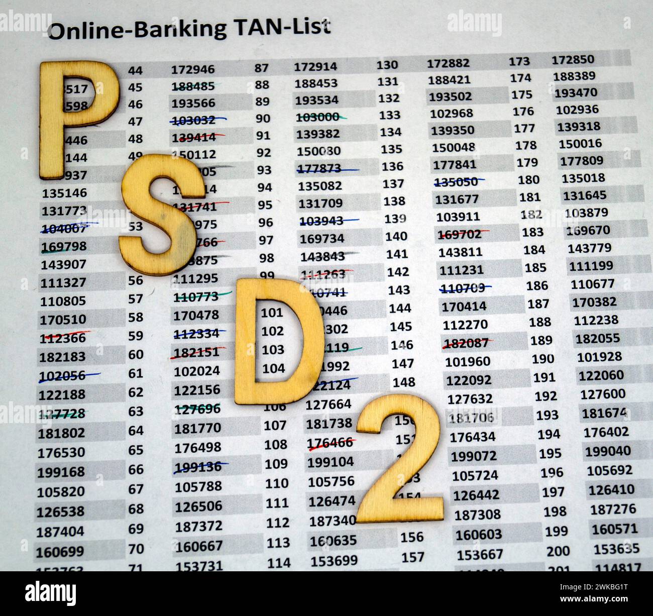 lettering 'PSD2' with TAN list for online banking Stock Photo - Alamy