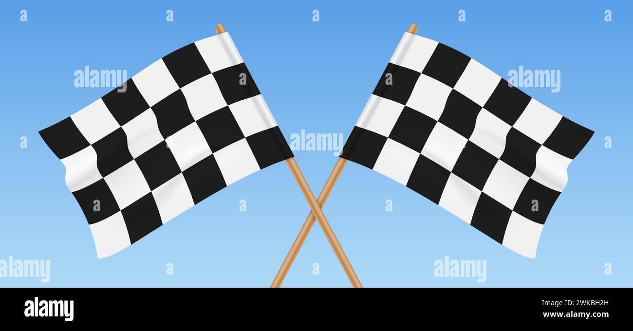 Two Checkered Racing Flags Crossed On A Blue Background Symbolizing