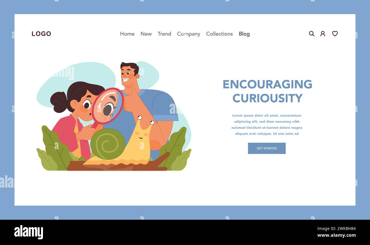 Curiosity in youth concept. Little girl and father exploring snail in ...