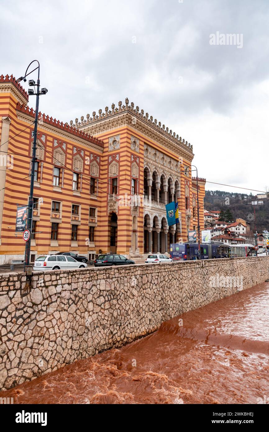 Sarajevo - Bosnia and Herzegovina - 11 FEB 2024: The town hall building ...