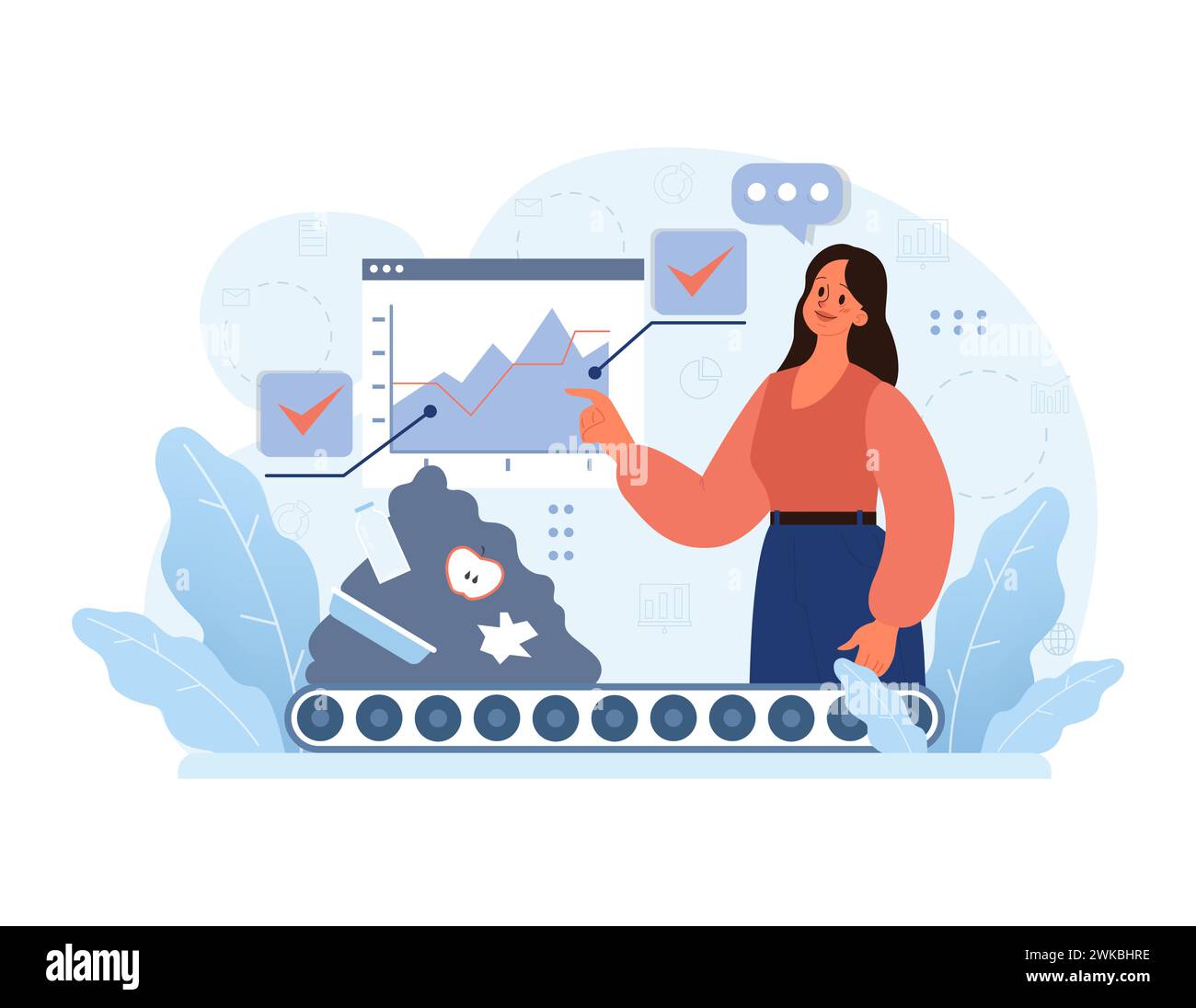 Woman analyzing data trends while highlighting efficient waste ...