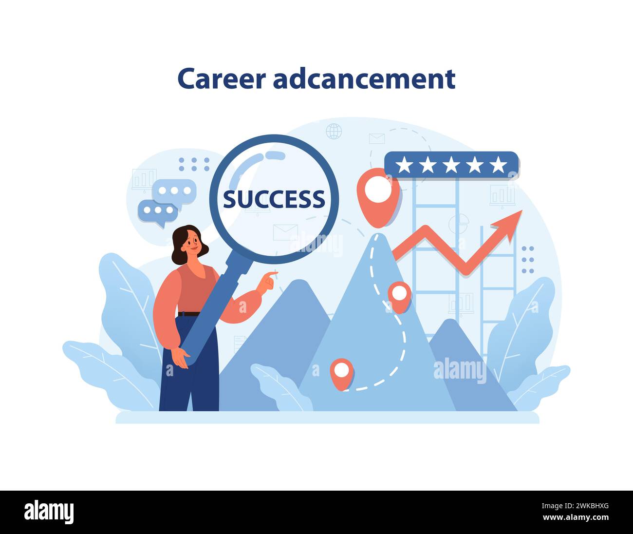Career advancement illustrated with a professional magnifying success ...