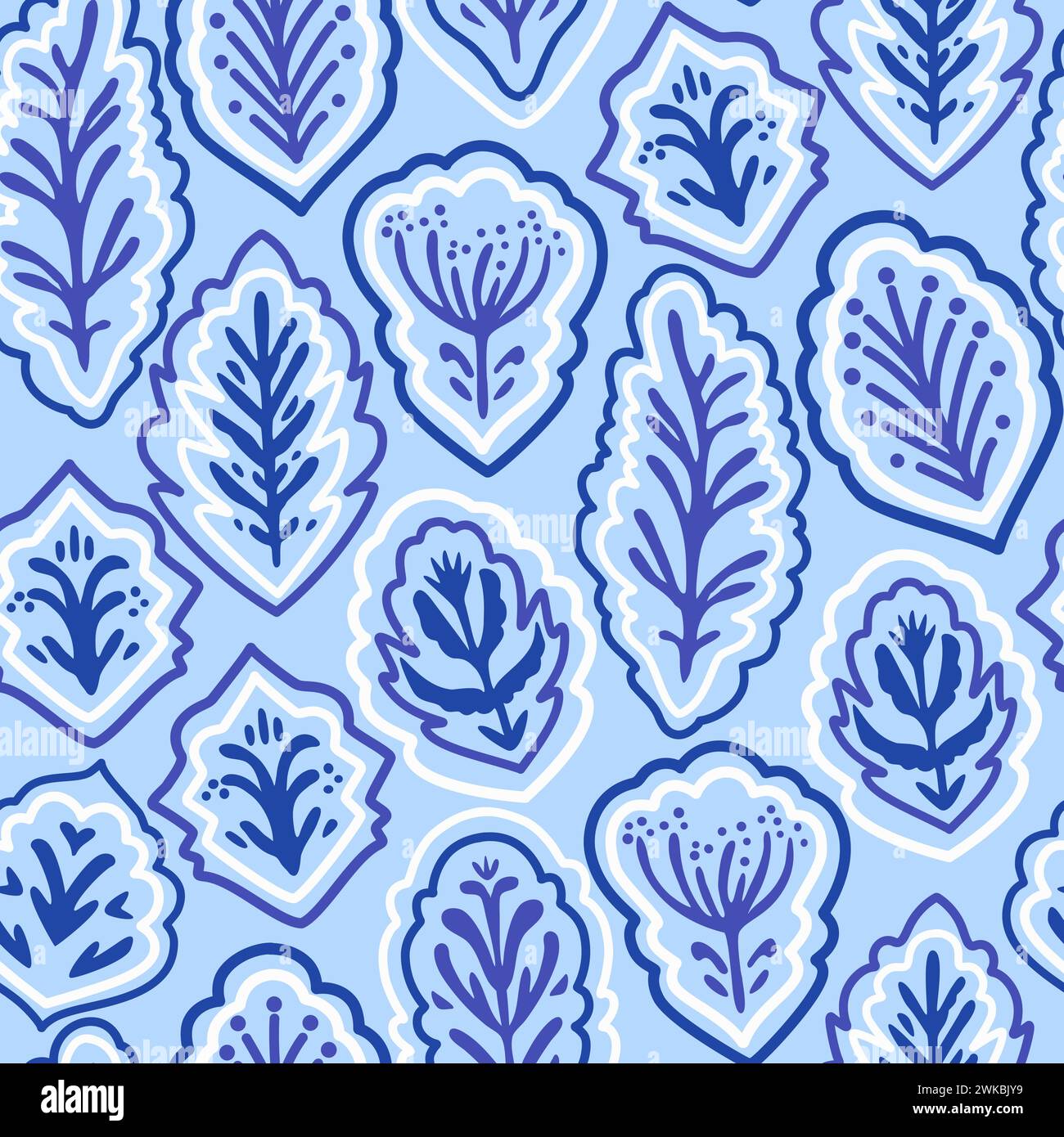 Blue and white abstract ornamental seamless pattern. Vector hand-drawn ...