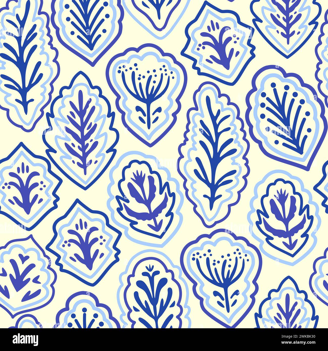 Blue and white abstract ornamental seamless pattern. Vector hand-drawn ...