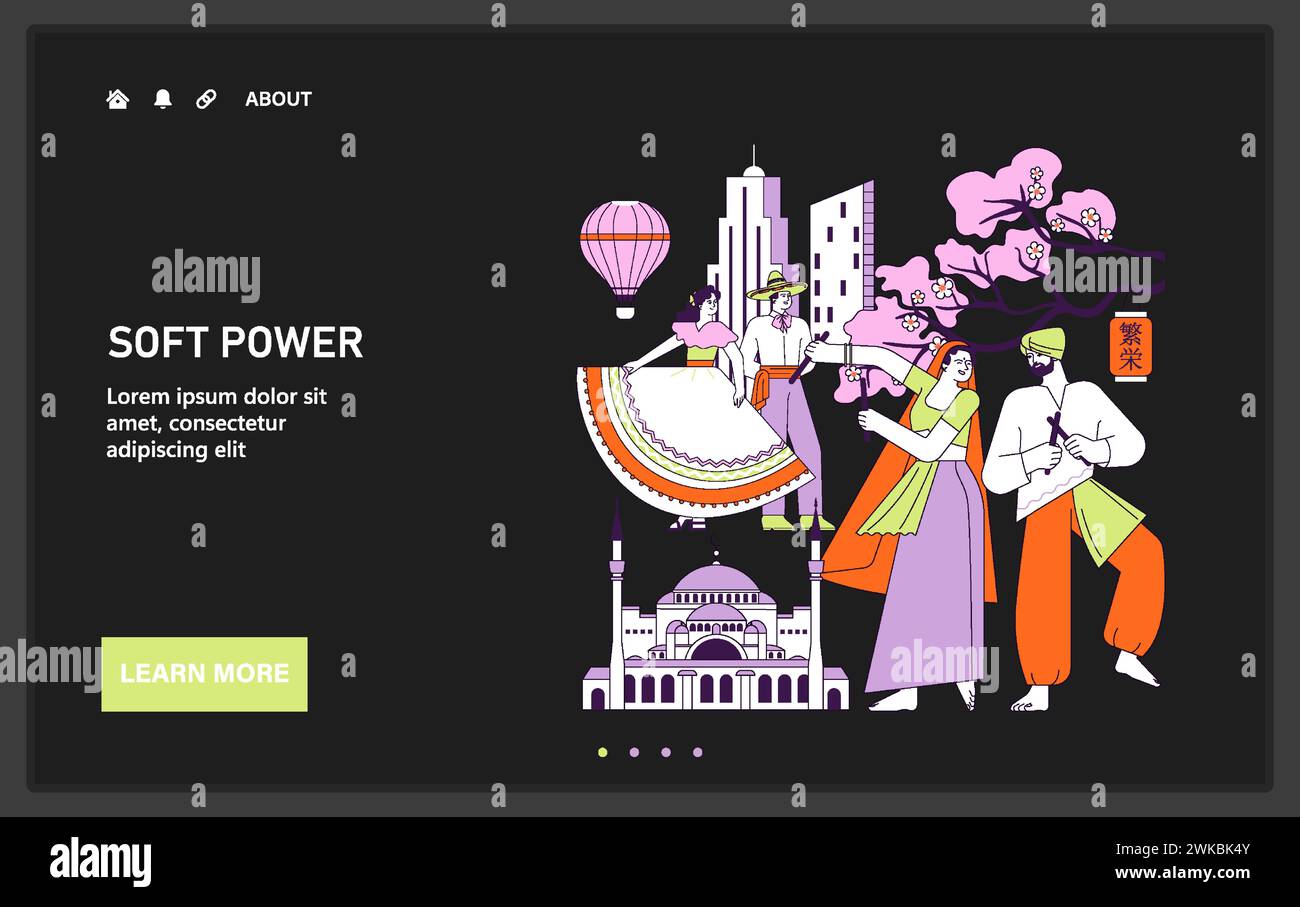 Soft power web or landing. Global connectivity and cultural exchange ...