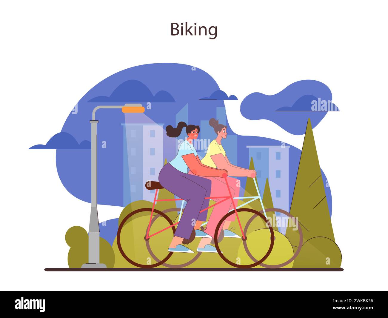 Biking concept. Friends enjoying a bike ride through the city park ...