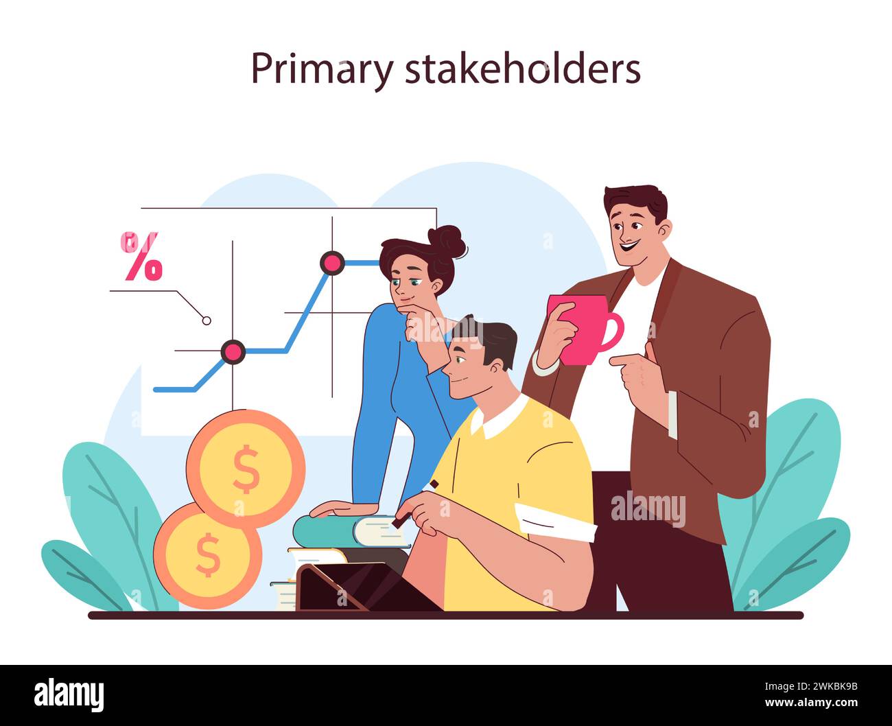 Primary stakeholders concept. Team evaluates financial growth through ...