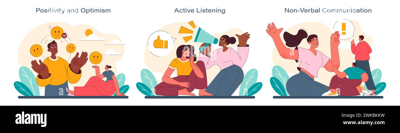 Rizz concept set. Illustrations capturing positivity, active listening ...