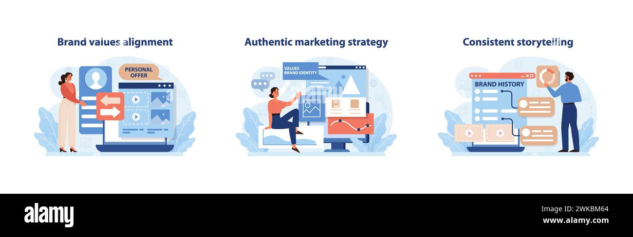 Brand Authenticity Illustrations. Artful depiction of brand values alignment, authentic ...
