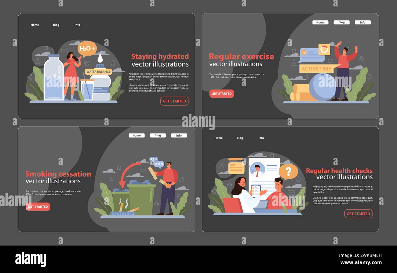 Healthy Life set. Engaging illustrations highlight hydration, exercise ...