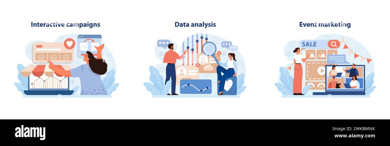 Consumer Engagement Tactics Set. Creative visuals of interactive ...