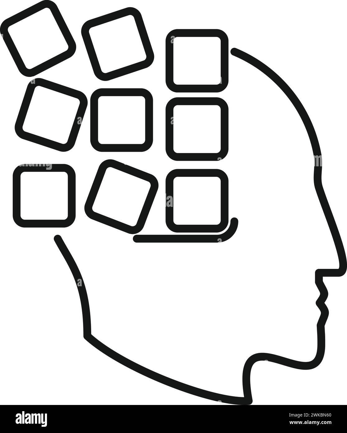 Brain lock mind icon outline vector. Memory person. Care lost think ...