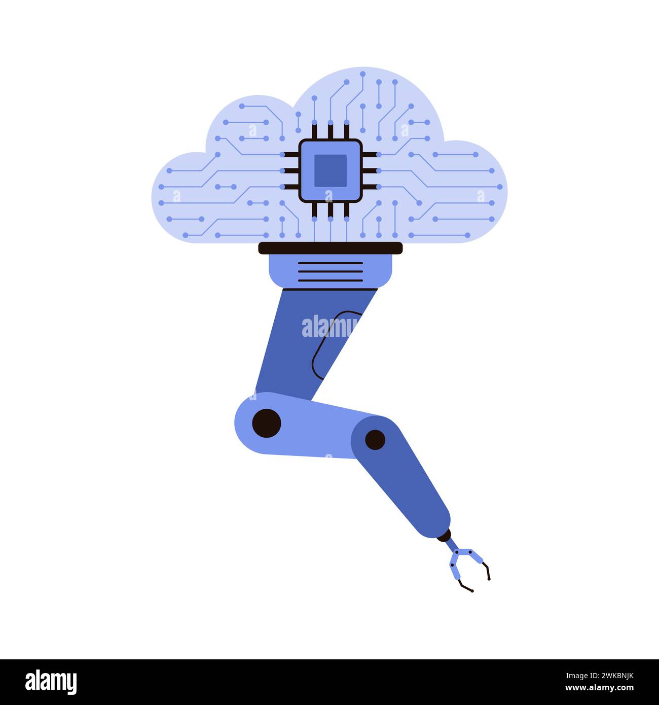 Cloud with circuit and mechanic robotic arm, smart automation machine vector illustration Stock ...