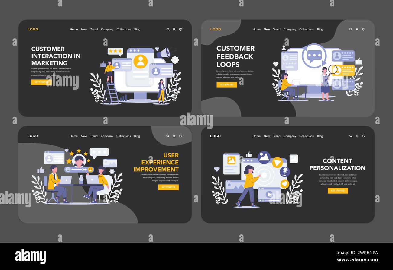 Customer Interaction in marketing night or dark mode web or landing ... Customer Interaction in marketing night or dark mode web or landing ...