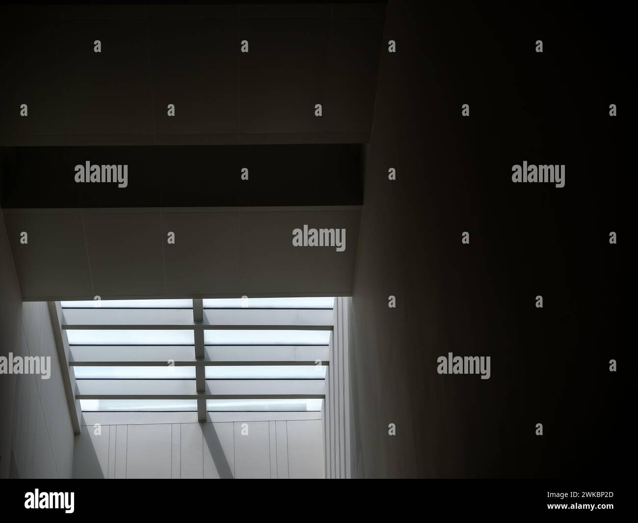 Ant eyes view of ceiling window glass roof decorating the modern ...