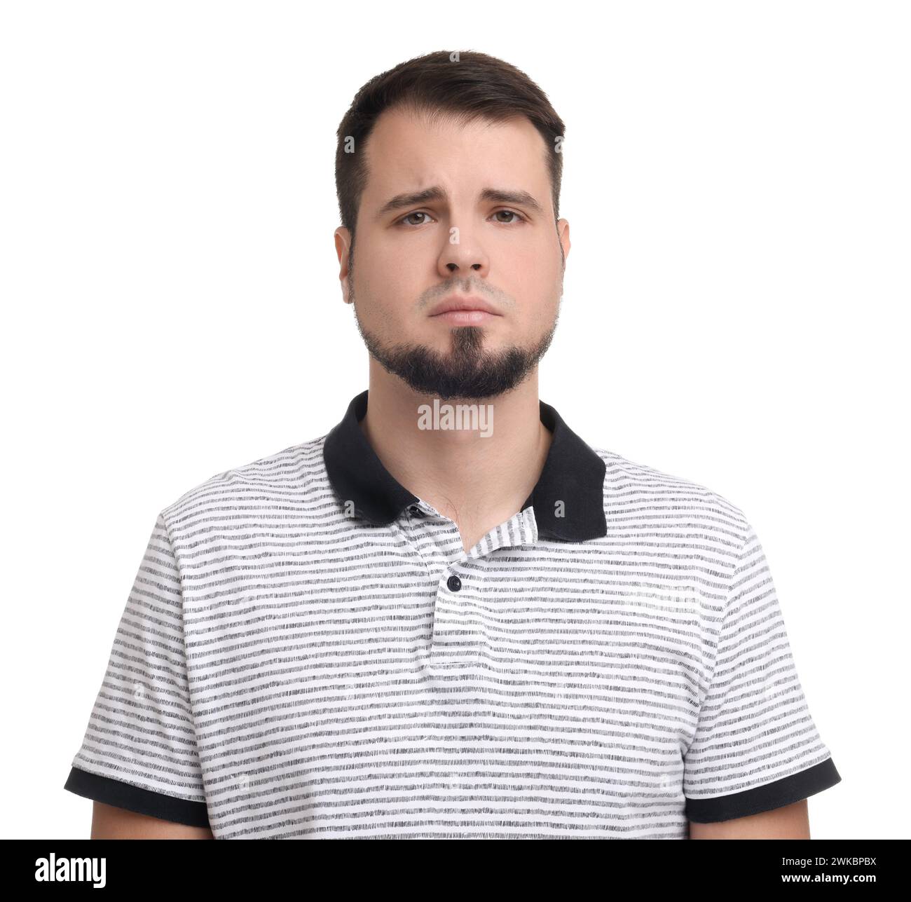 Portrait of sad man on white background Stock Photo - Alamy