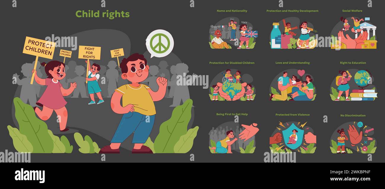 Child rights set. Multifaceted advocacy for kids, teens and youth ...