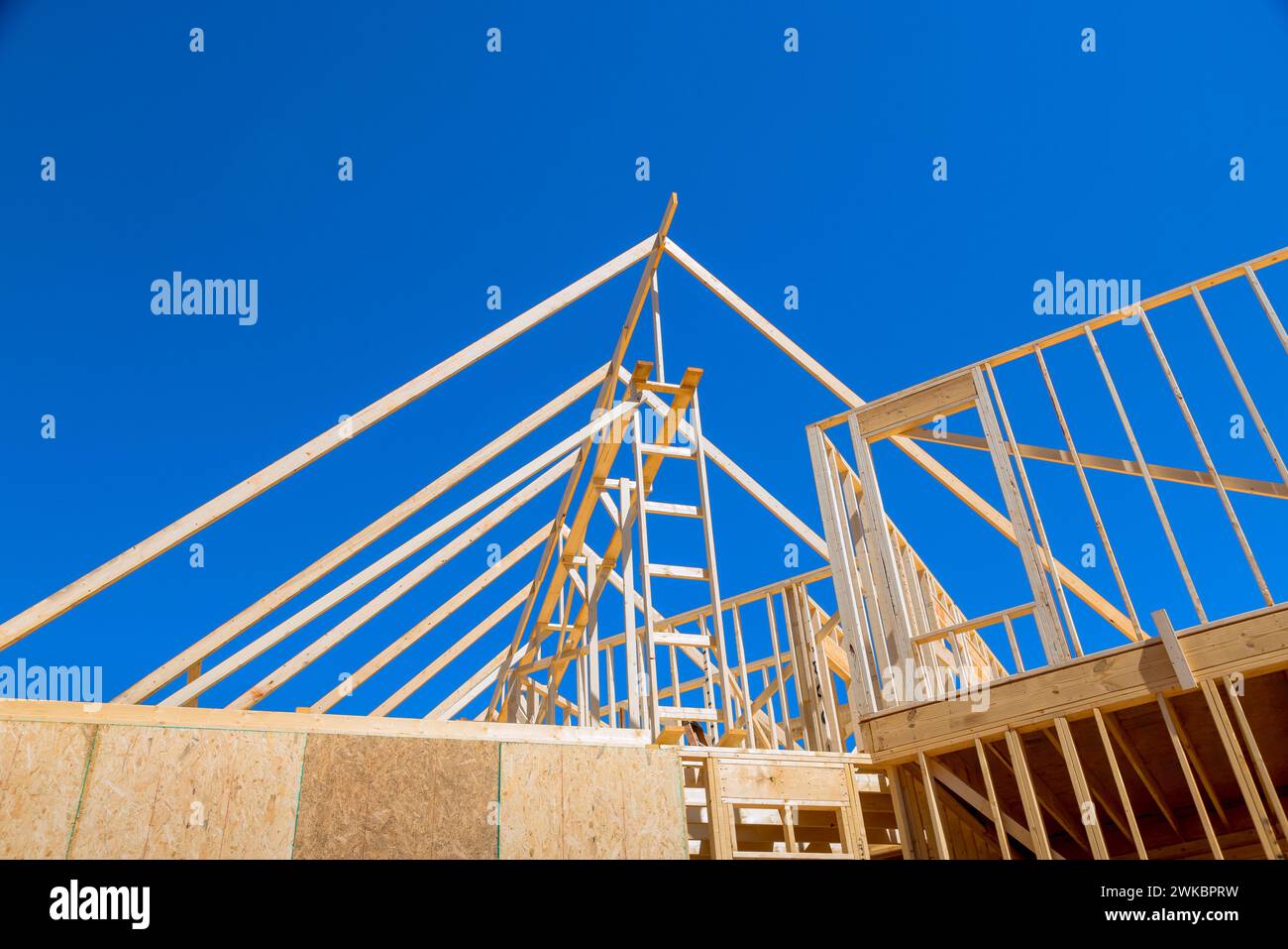 In new home construction, timber wood stick frames frame beams Stock ...