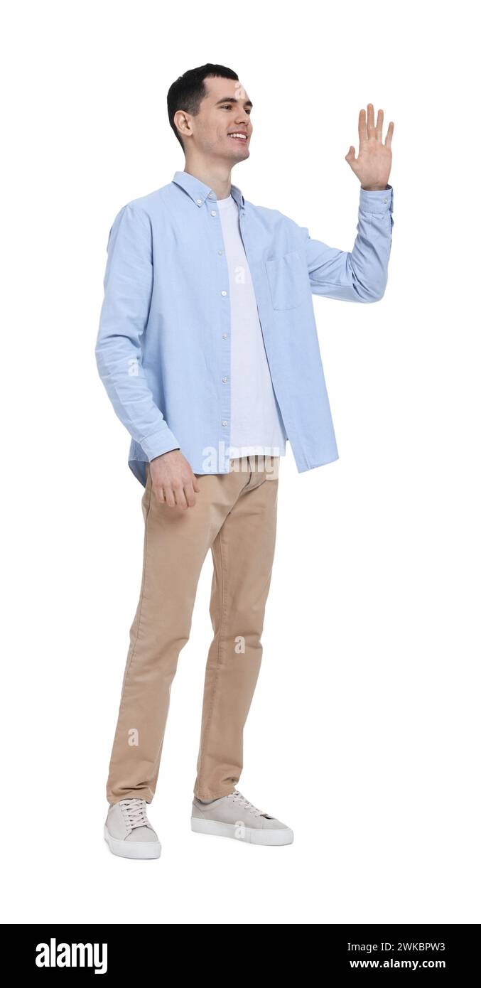 Handsome smiling guy waving Cut Out Stock Images & Pictures - Alamy