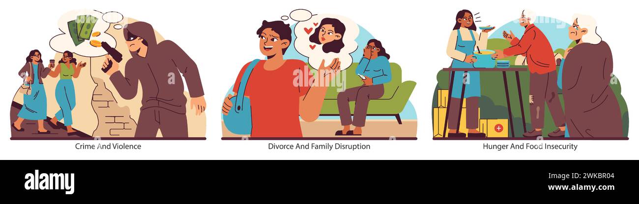 Social struggles set. Scenes of theft, family breakdown, and food ...