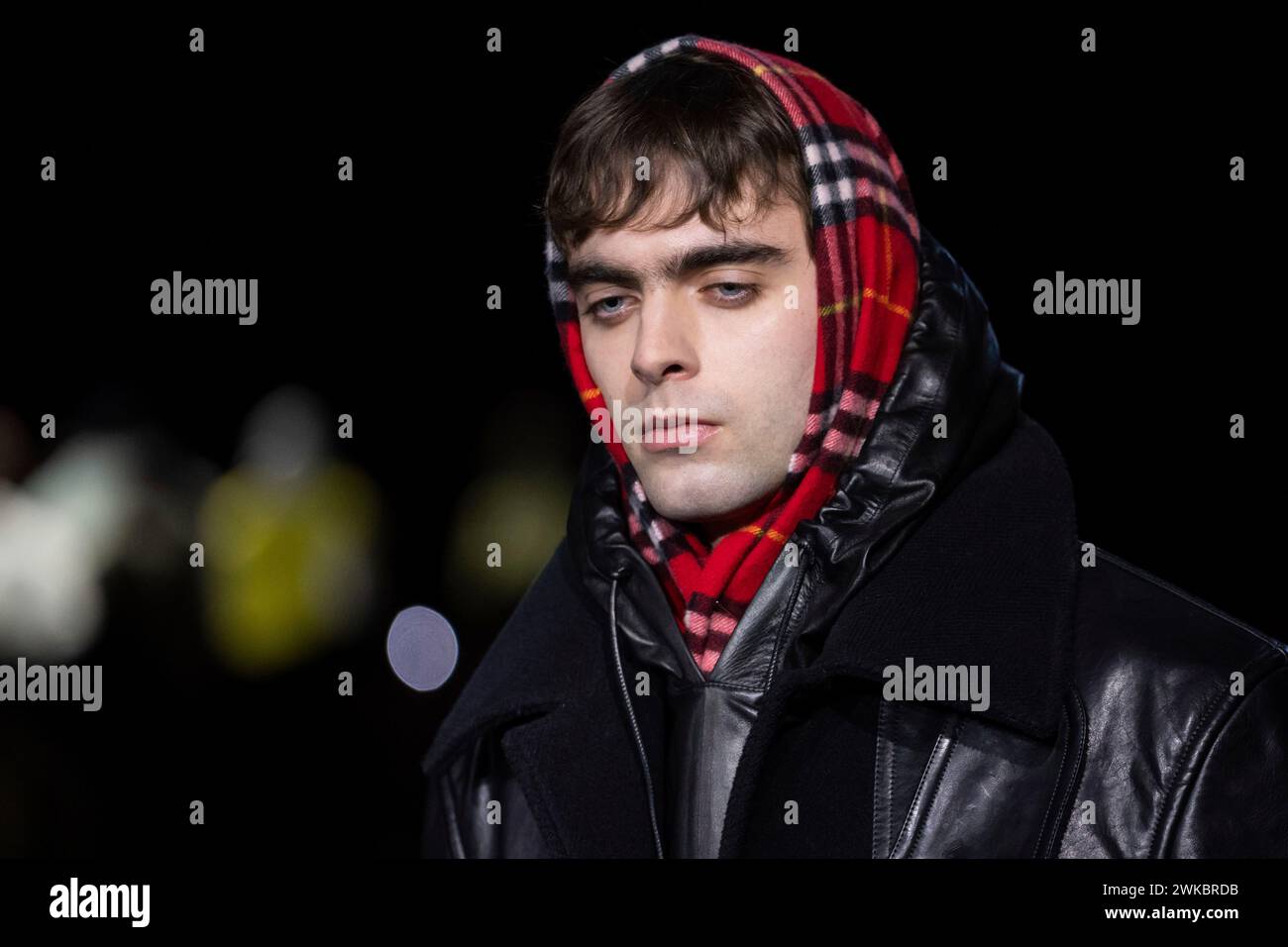 Lennon Gallagher wears a creation for the Burberry Winter 2024 fashion ...