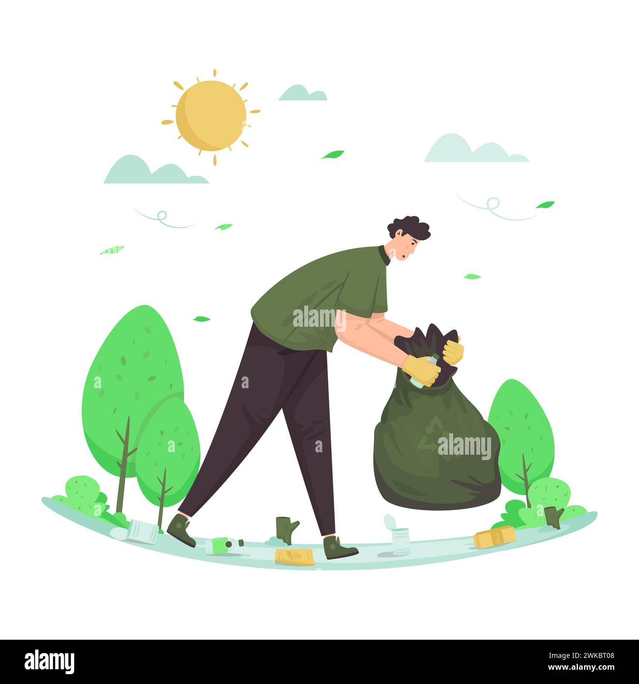 Picking up trash with clean the earth from rubbish flat illustration ...