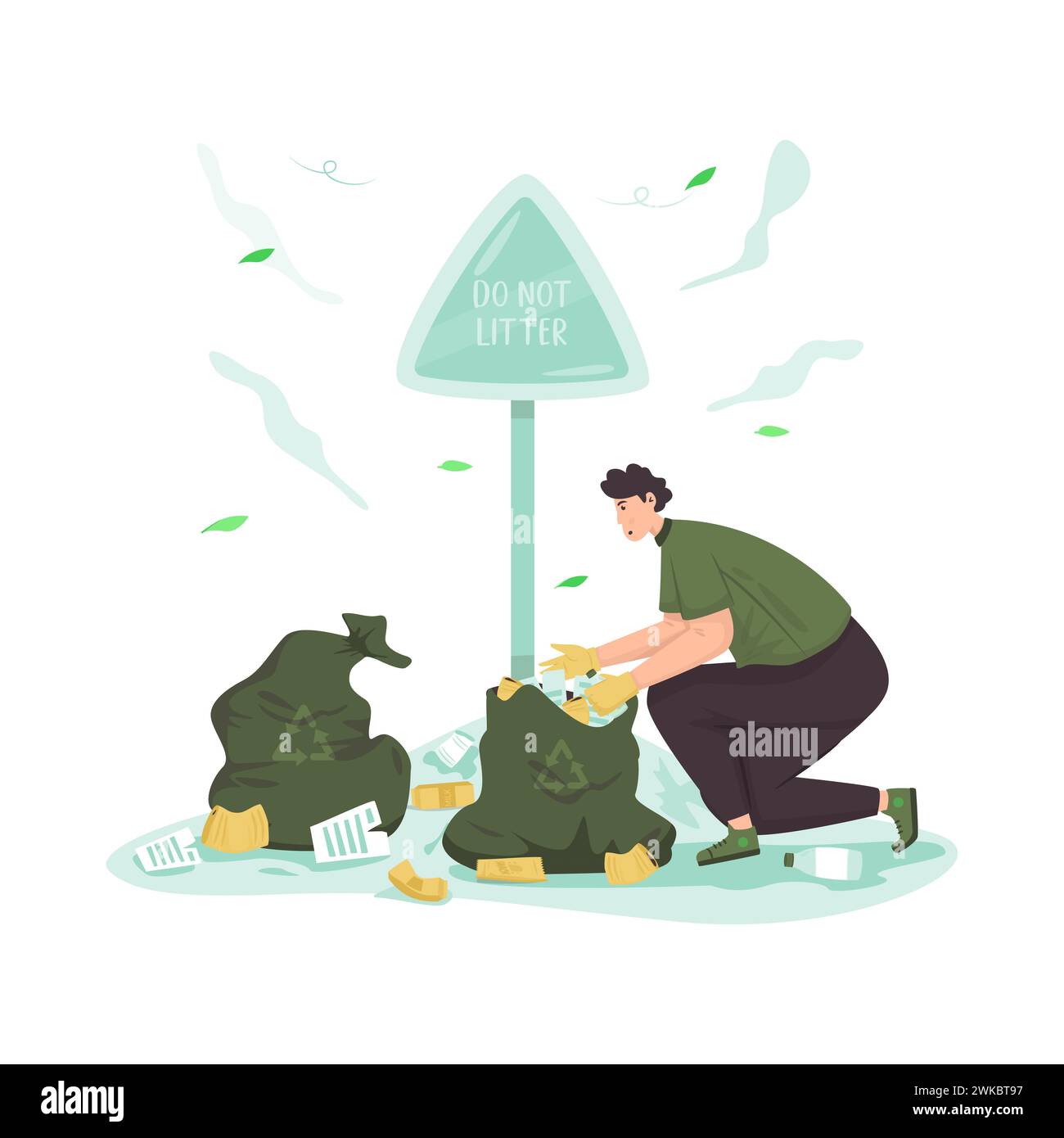 Do not litter with picking up trash vector illustration Stock Vector ...