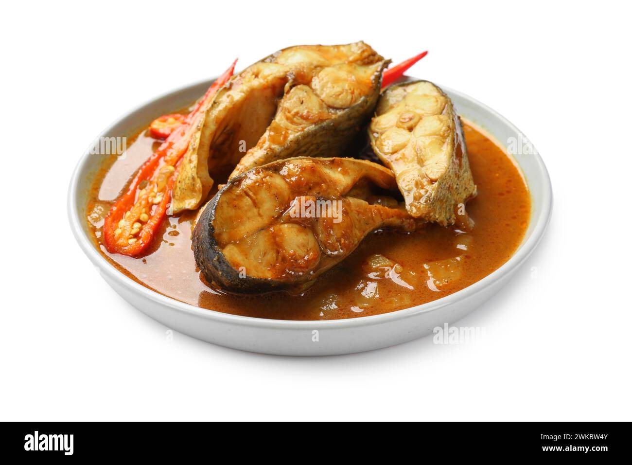 Tasty fish curry on white background. Indian cuisine Stock Photo - Alamy