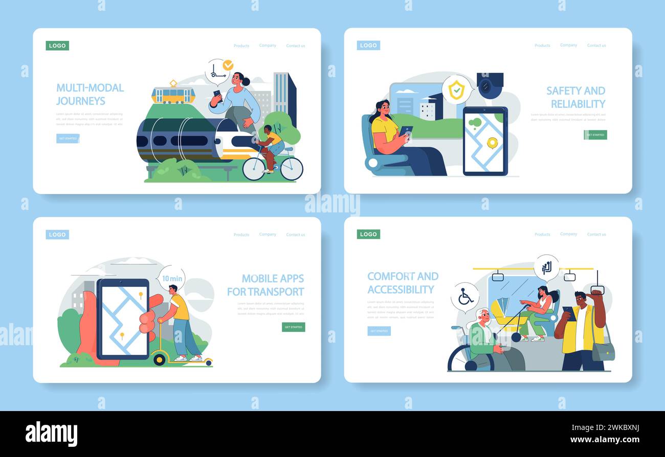 Urban Transportation Methods set. Tech-empowered transport navigation ...