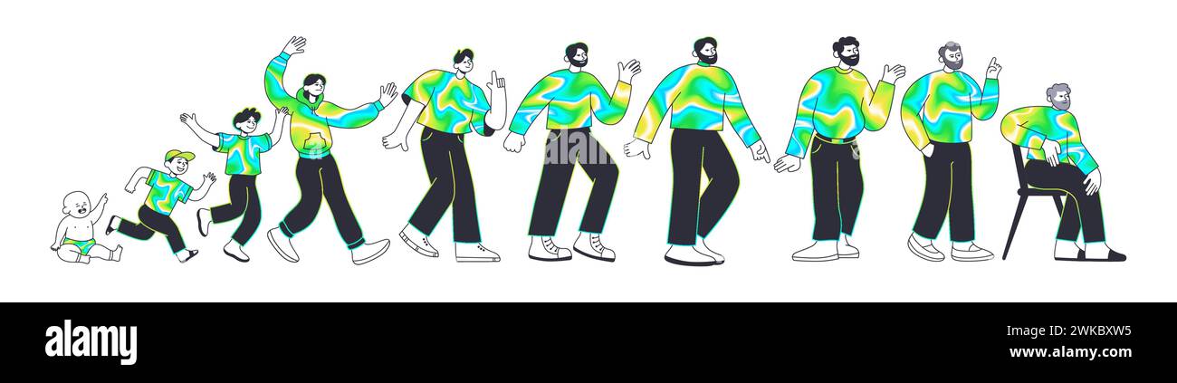Man ages set. Man life stages from infancy to seniority. Male growth ...