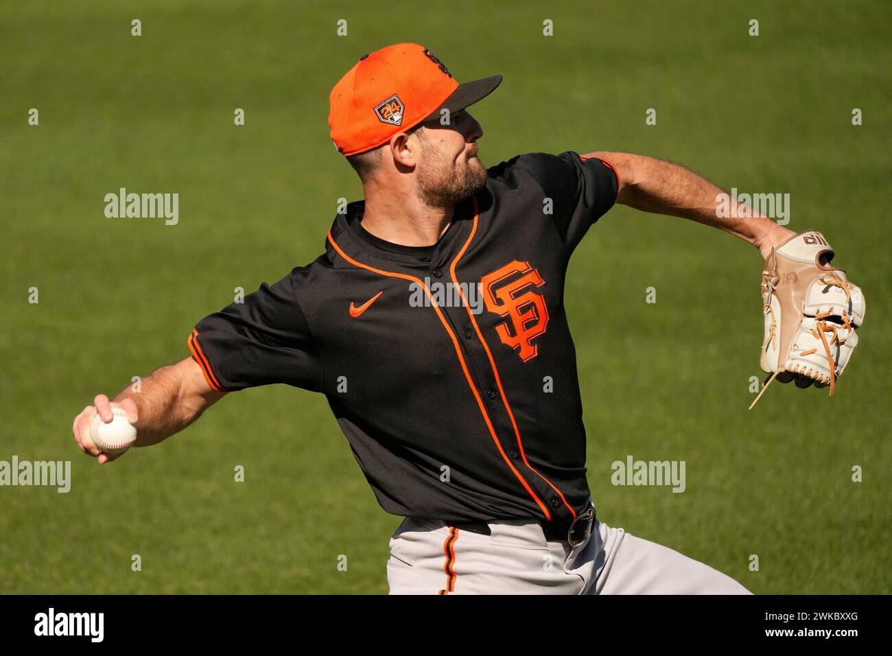 San Francisco Giants pitcher Tristan Beck warms up during spring ...