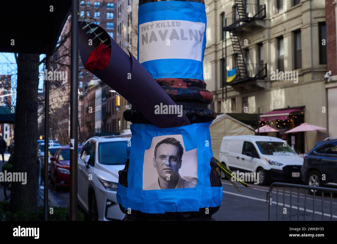 New York, New York, USA. 19th Feb, 2024. A makeshift memorial is made ...
