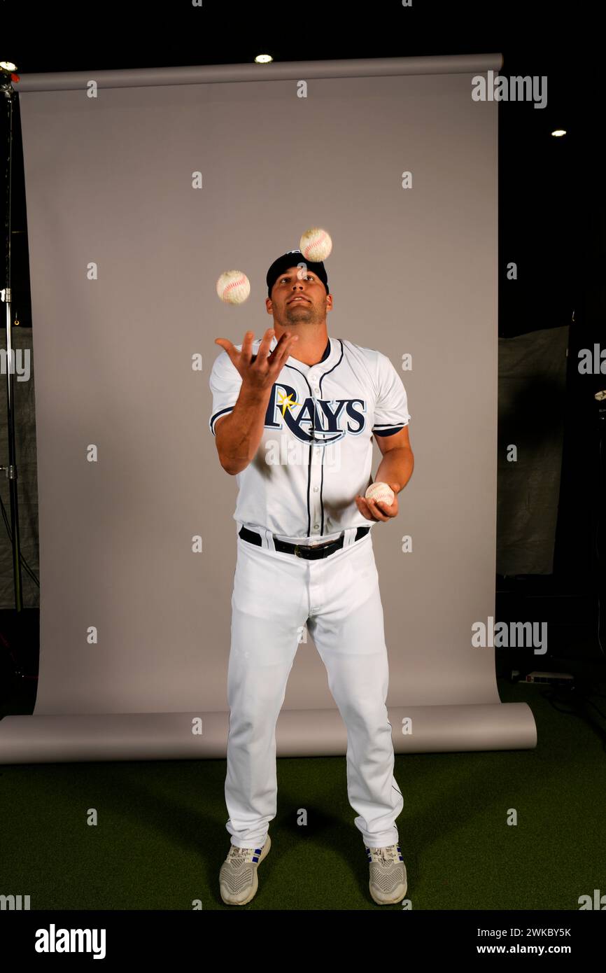 Tampa Bay Rays pitcher Joe Record juggles baseballs during the team's ...