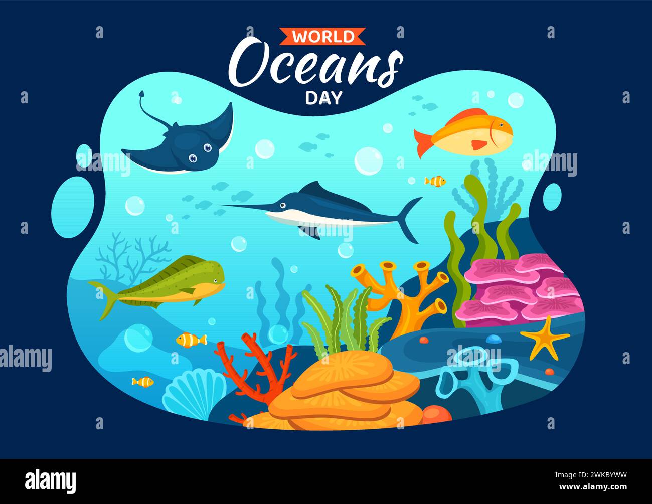 World Oceans Day Vector Illustration To Help Protect And Conserve Ocean