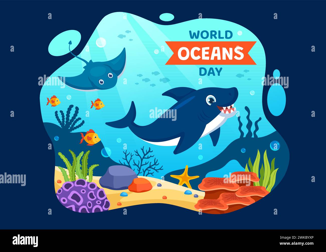 World Oceans Day Vector Illustration to Help Protect and Conserve Ocean ...
