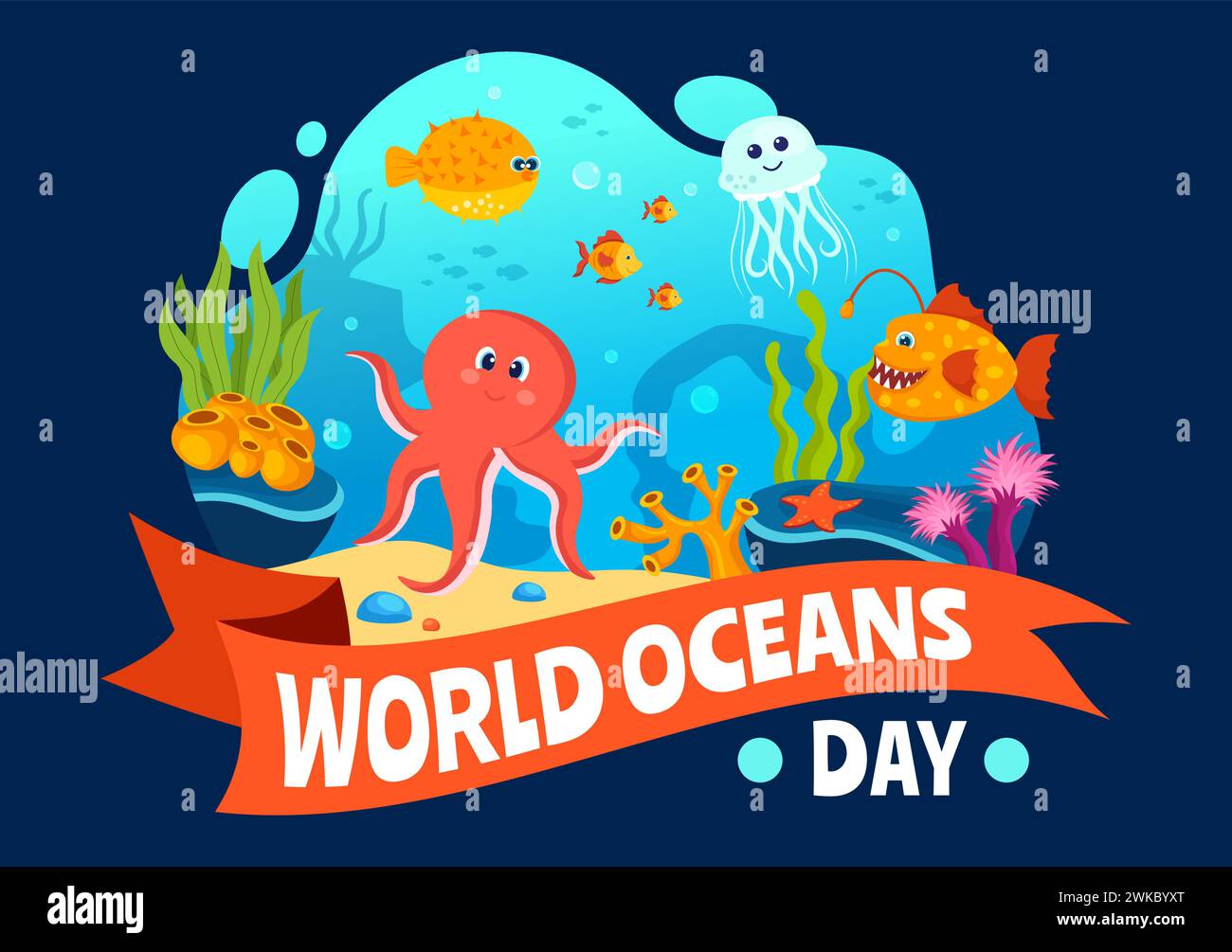 World Oceans Day Vector Illustration to Help Protect and Conserve Ocean ...