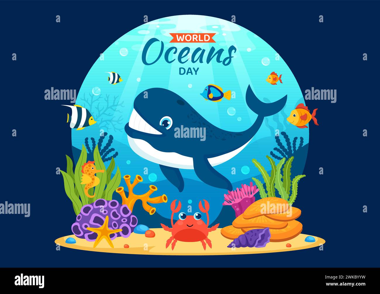 World Oceans Day Vector Illustration to Help Protect and Conserve Ocean ...