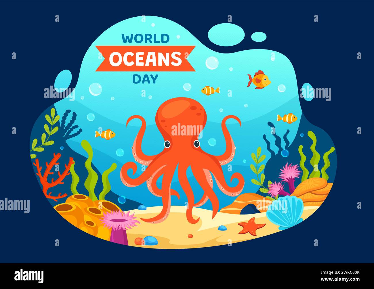 World Oceans Day Vector Illustration To Help Protect And Conserve Ocean