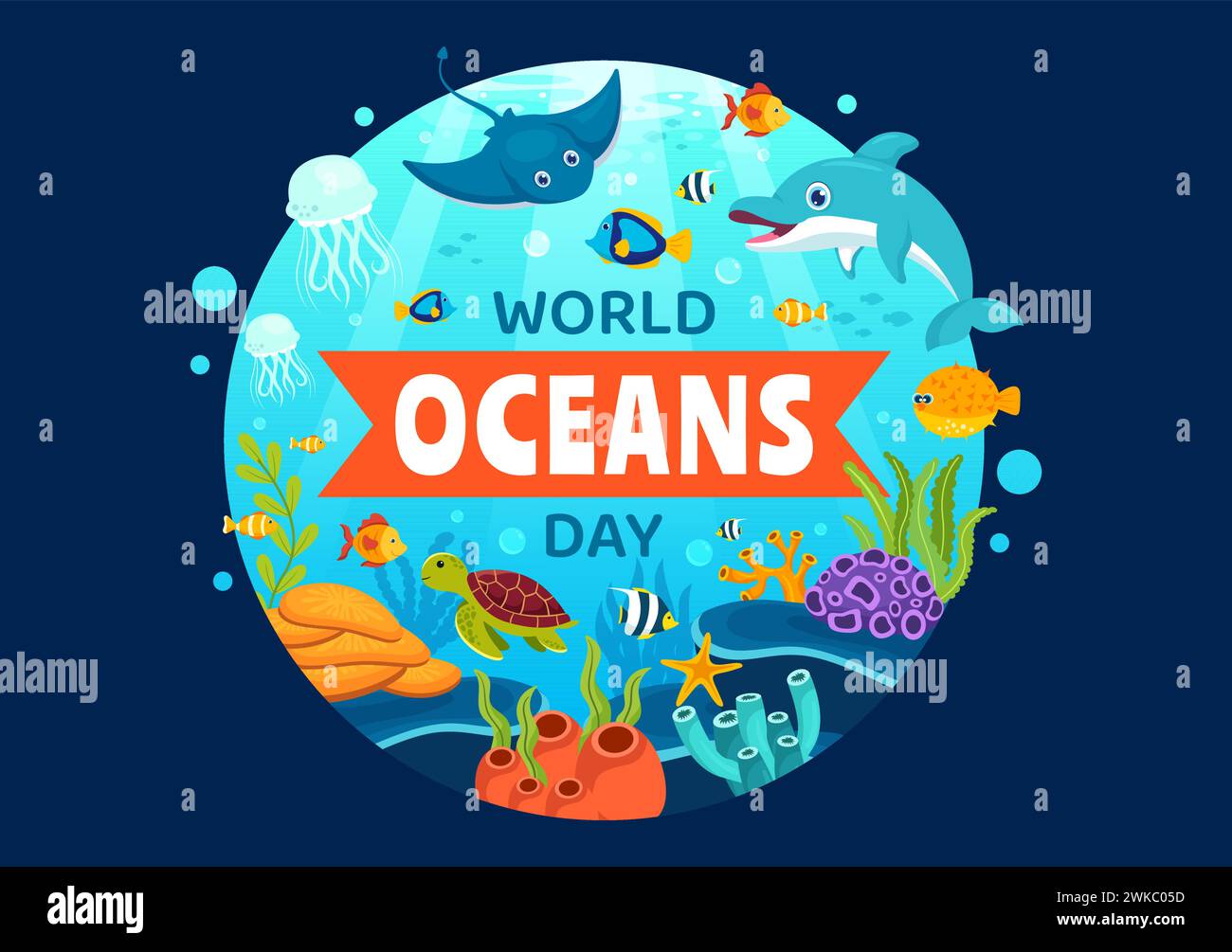 World Oceans Day Vector Illustration to Help Protect and Conserve Ocean ...