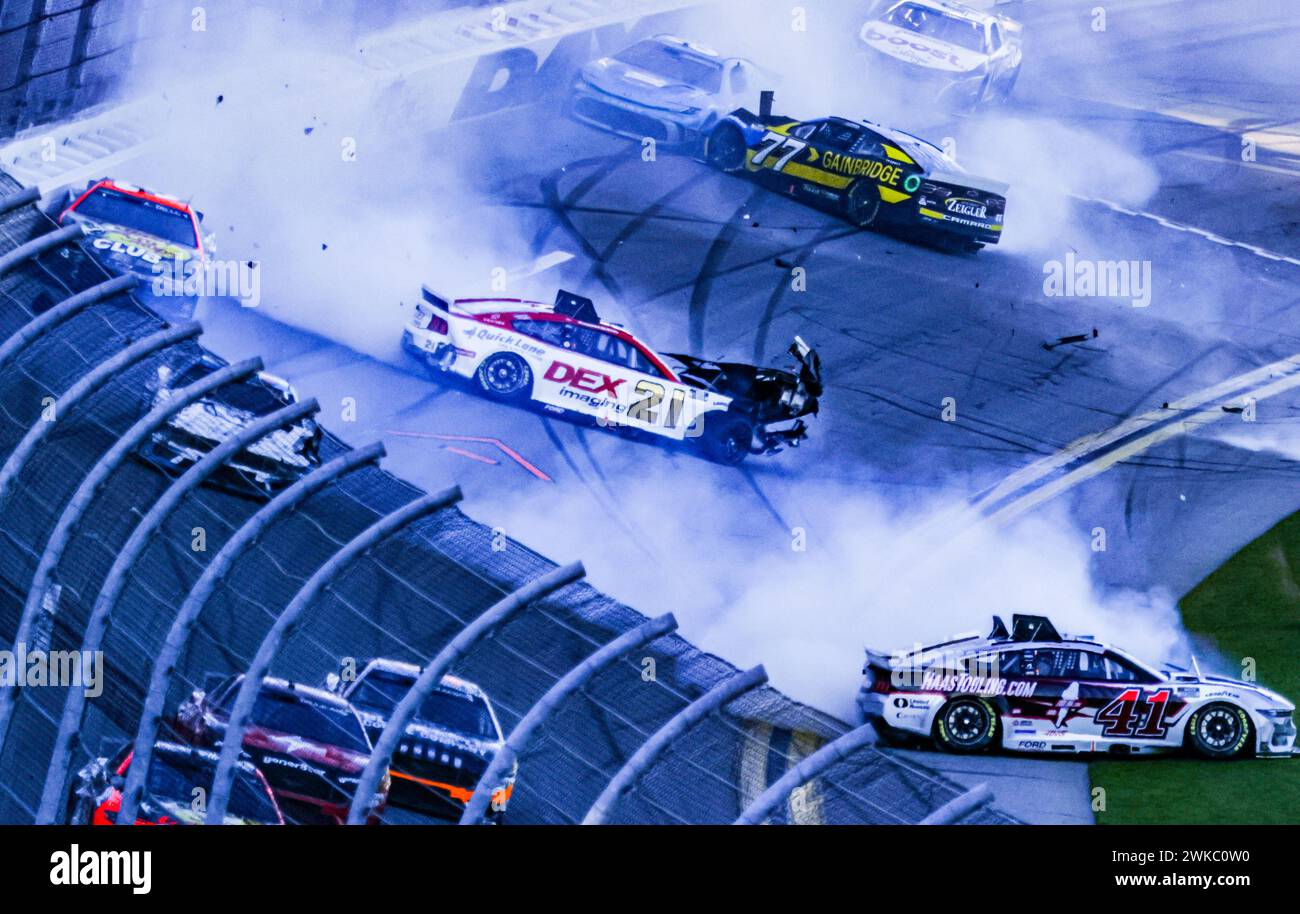 Harrison Burton (21), Ryan Preece (41), and Carson Hocevar (77) were ...