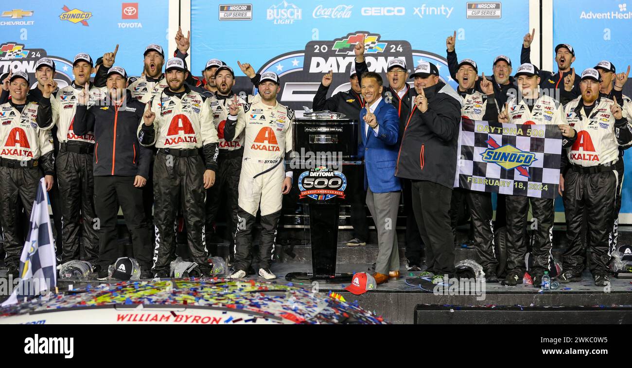Daytona, United States. 19th Feb, 2024. William Byron (R) celebrates ...