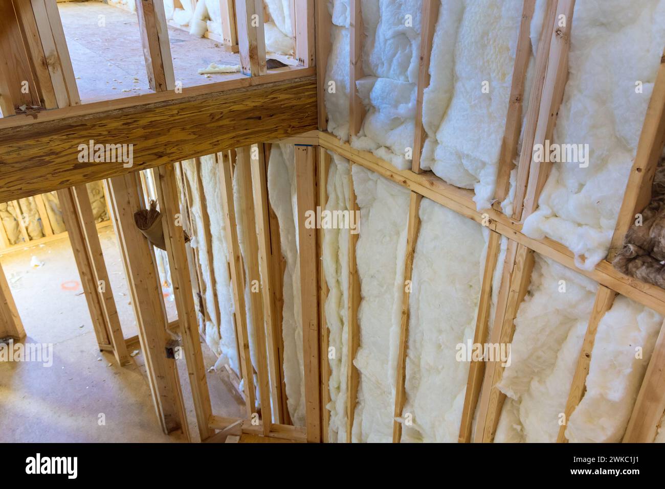 Construction works with insulation wall of new residential home Stock ...