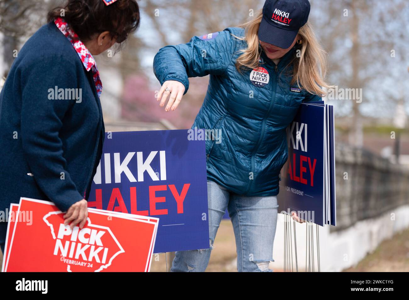 Camden, United States. 19th Feb, 2024. People place signs for ...