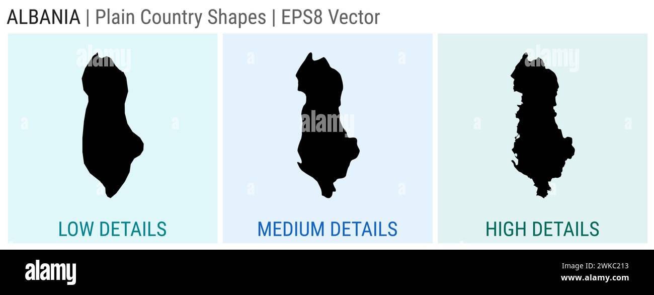 Albania - plain country shape. Low, medium and high detailed maps of ...