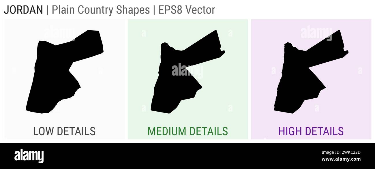 Jordan - plain country shape. Low, medium and high detailed maps of Jordan. EPS8 Vector ...
